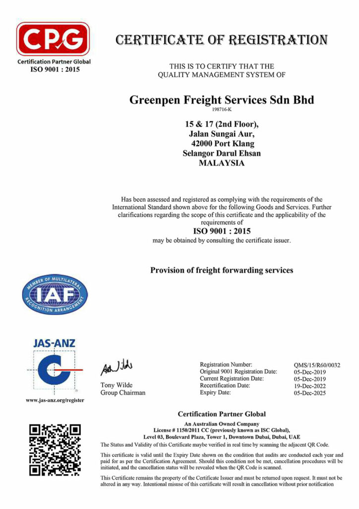 Our Credential and Certifications - Greenpen Freight Services Sdn Bhd